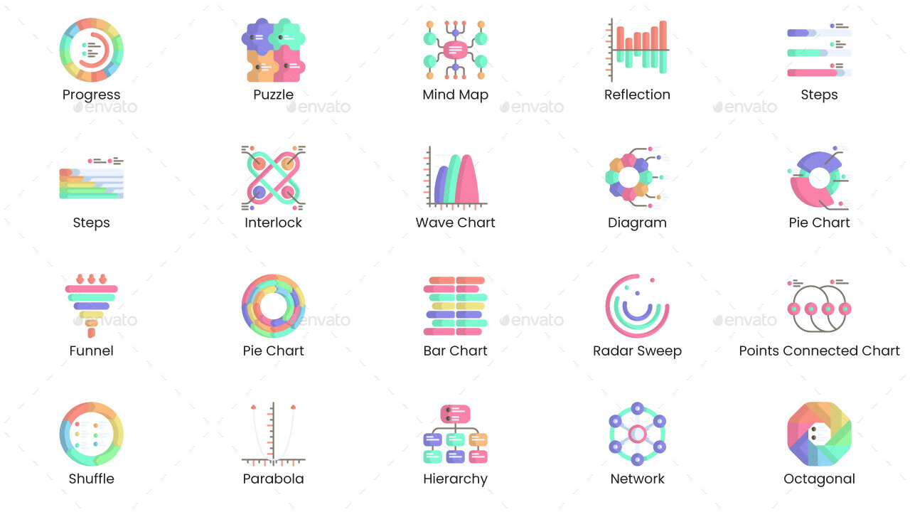 Infographic and Chart Flat Icons, Icons | GraphicRiver